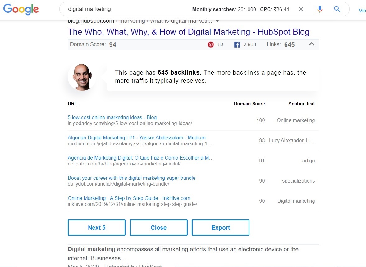 Ubersuggest Chrome Extension from Neil Patel - Free SEO Tool